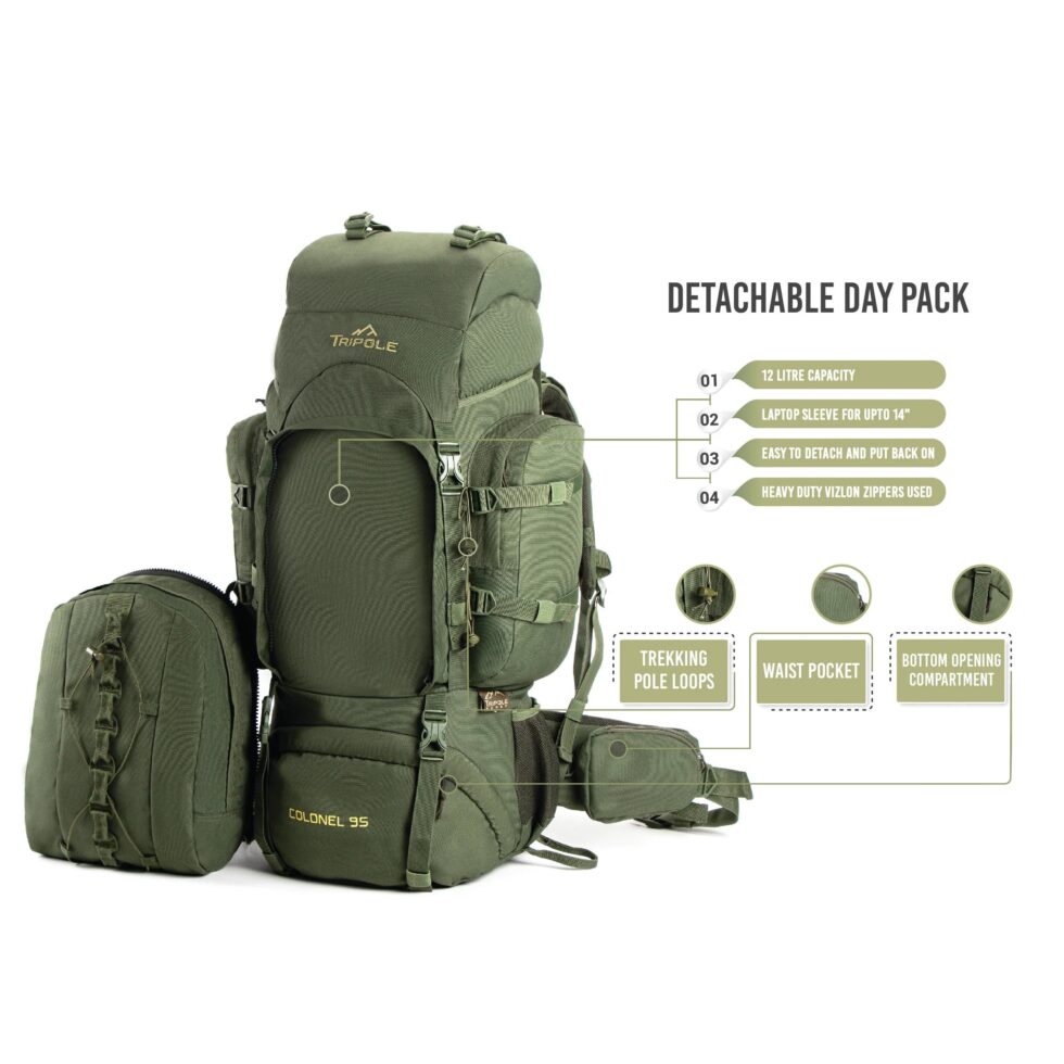 Tripole Colonel Metal Frame Rucksack with Detachable Bag & Rain Cover ...